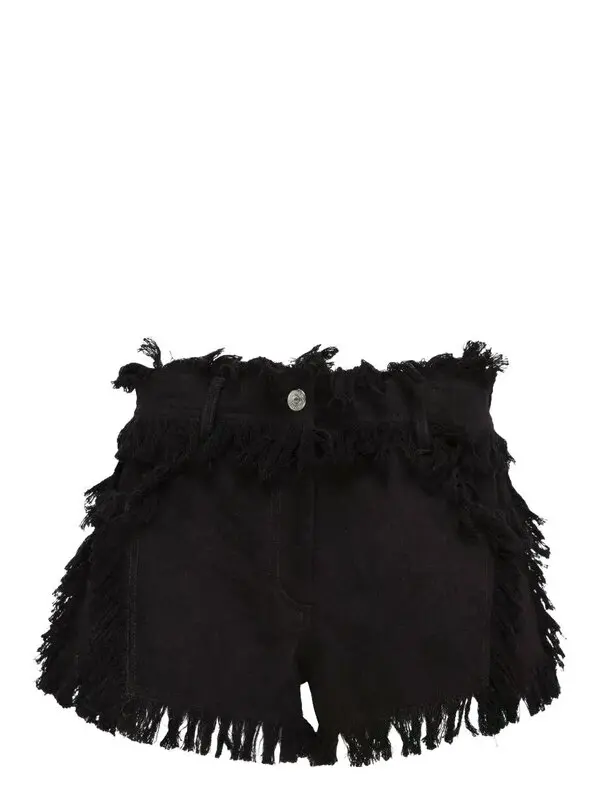 MSGM Fringe-trimmed Denim Shorts - Black