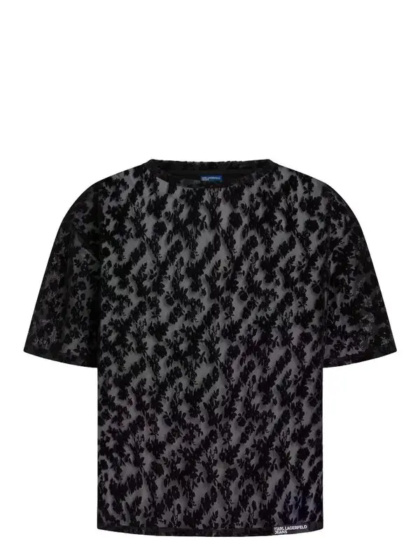 Karl Lagerfeld Flocked Floral Mesh T-shirt - Black