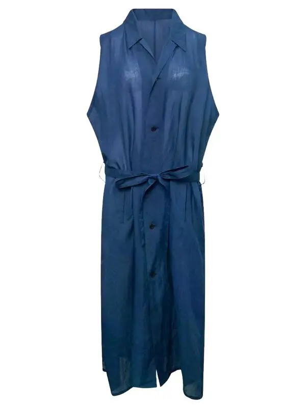 Y’s Belted Sleeveless Shirt Dress - Blue