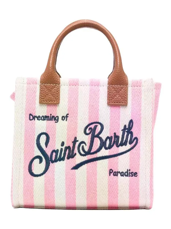 MC2 SAINT BARTH Striped Logo-embroidered Mini Vanity Tote Bag - Pink