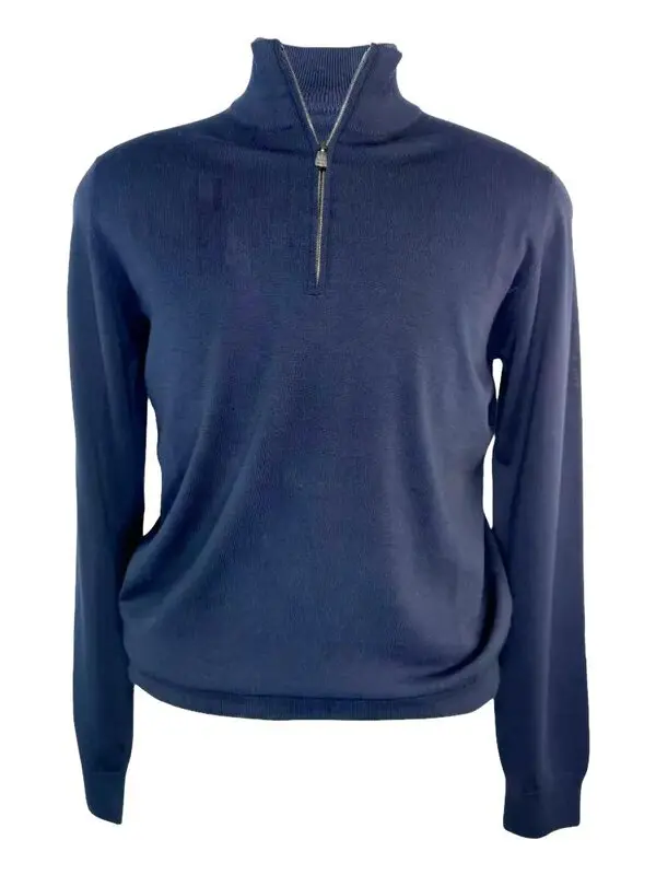 PIACENZA CASHMERE 1733 Quarter-zip Merino Sweater - Blue