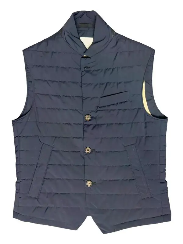 Eleventy Quilted Button-front Vest - Blue