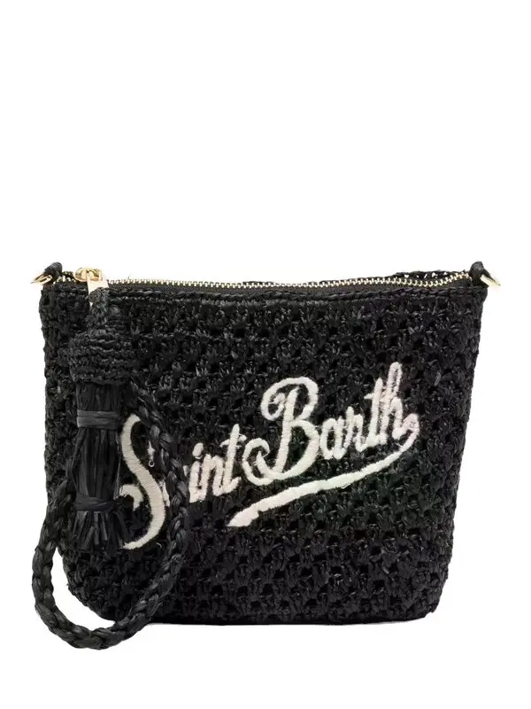 MC2 SAINT BARTH Embroidered Raffia Pouch - Black