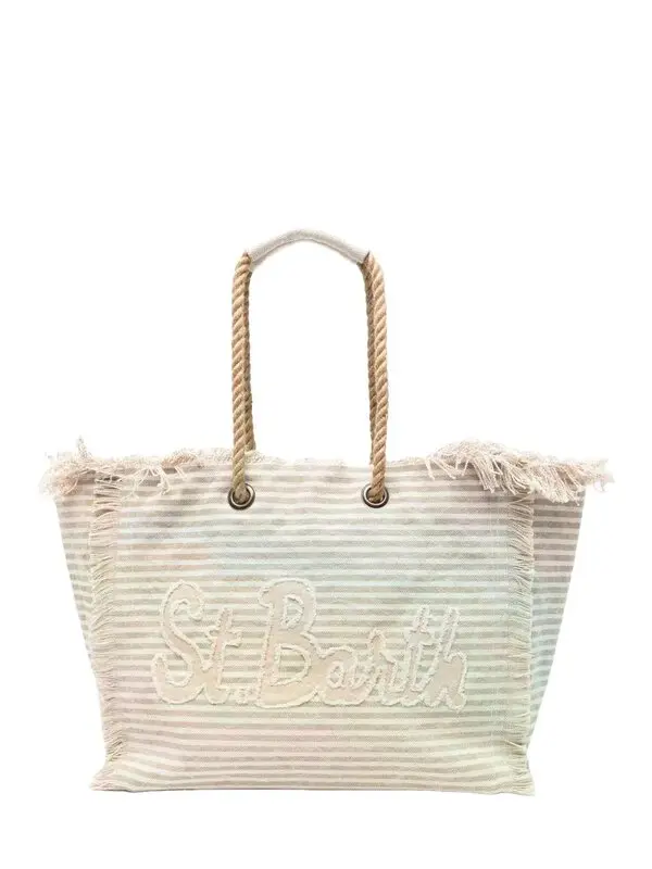 MC2 SAINT BARTH Striped Frayed-edge Beach Bag - Neutrals