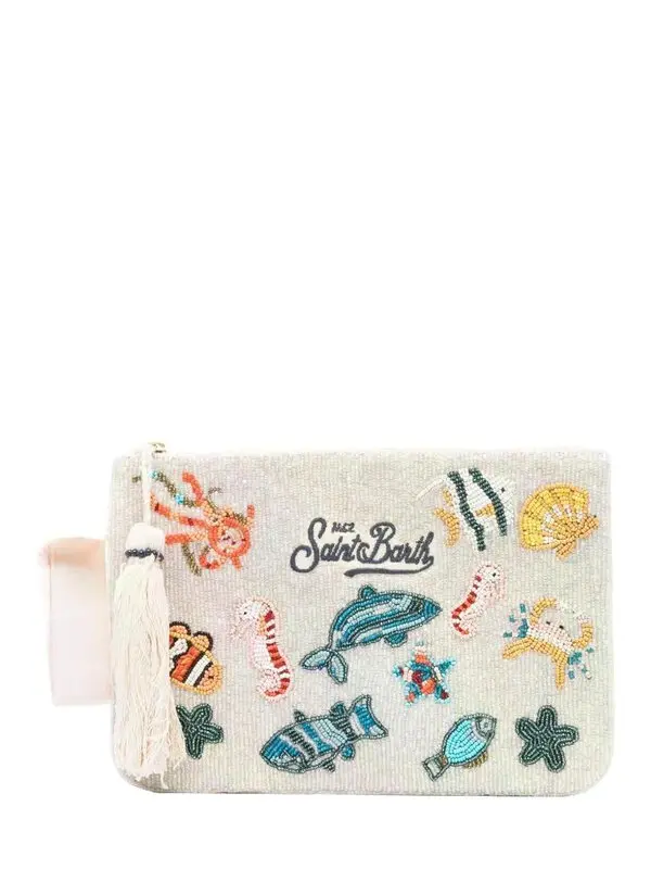 MC2 SAINT BARTH Bead-embellished Tassel Clutch Bag - Neutrals