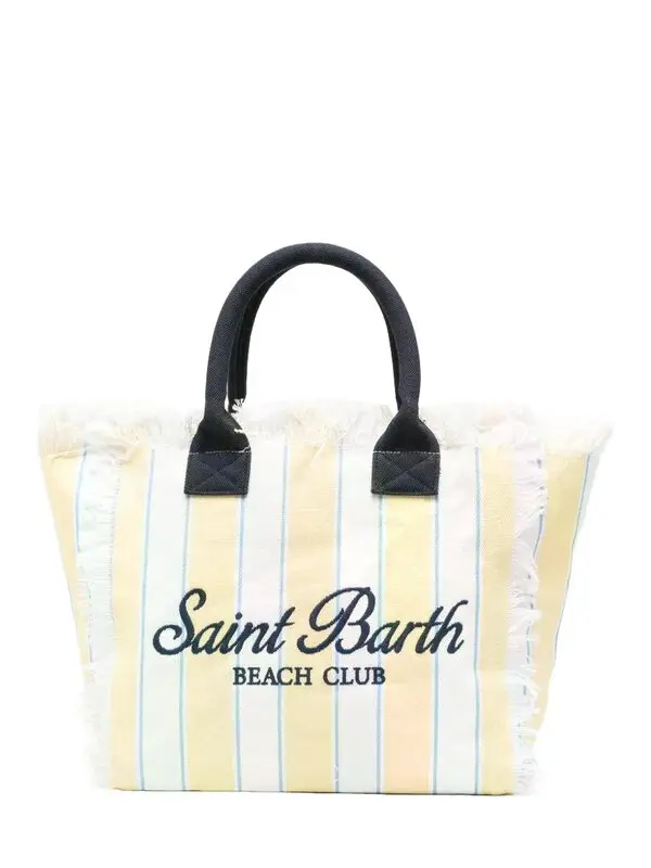 MC2 SAINT BARTH Striped Frayed Beach Bag - White