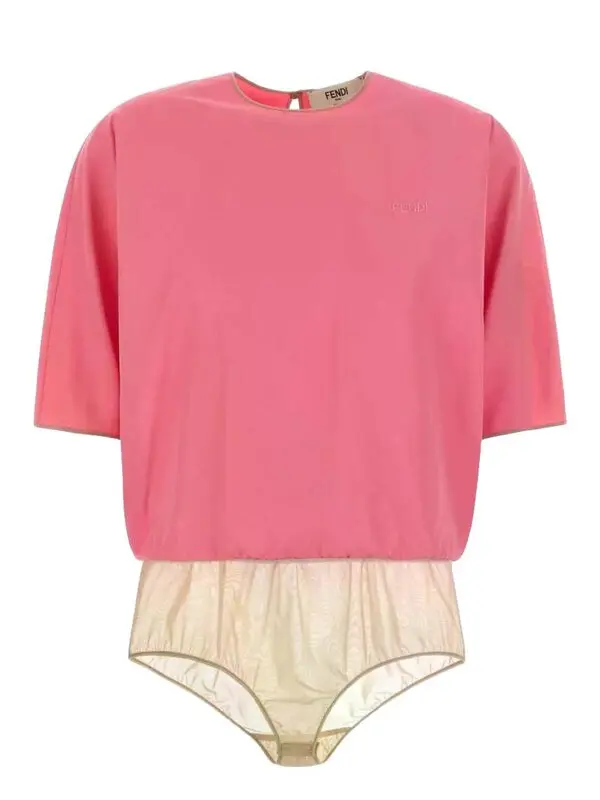 Fendi Logo-embroidered Short-sleeve Bodysuit - Pink