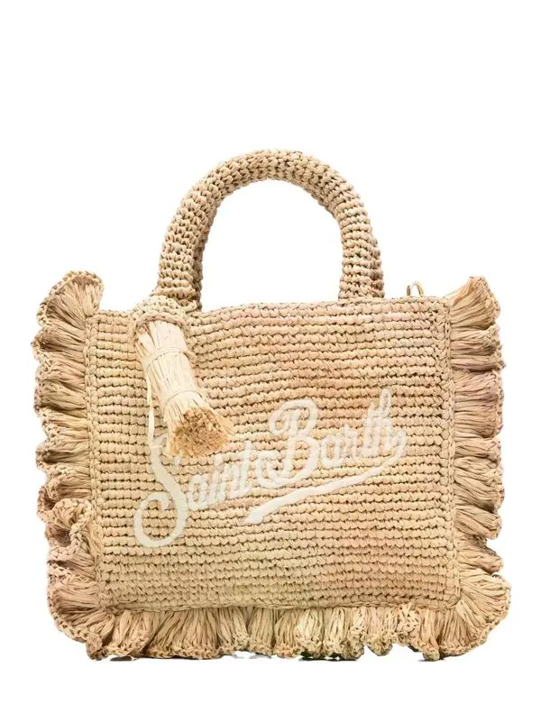 MC2 SAINT BARTH Mini Volant Ruffled-trim Embroidered Tote Bag - Neutrals