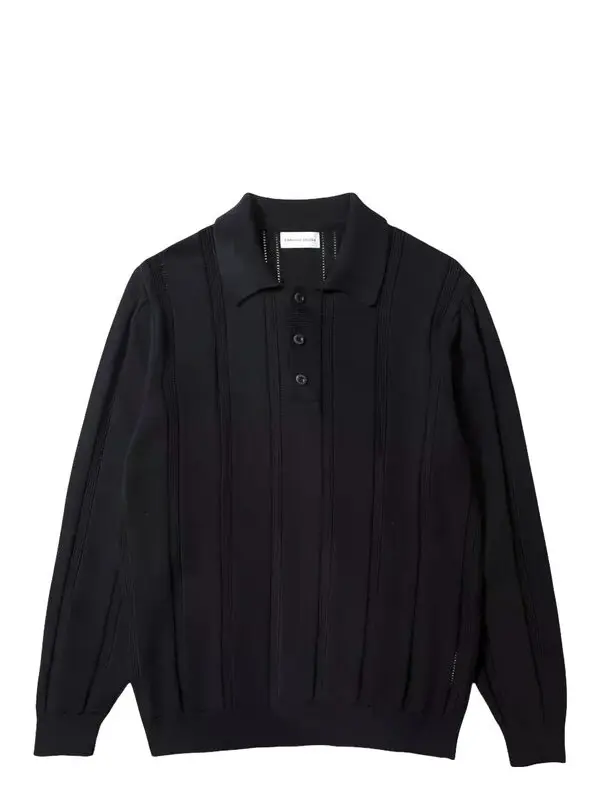 DEAN EDMONDS Ribbed-knit Long-sleeve Polo Shirt - Blue