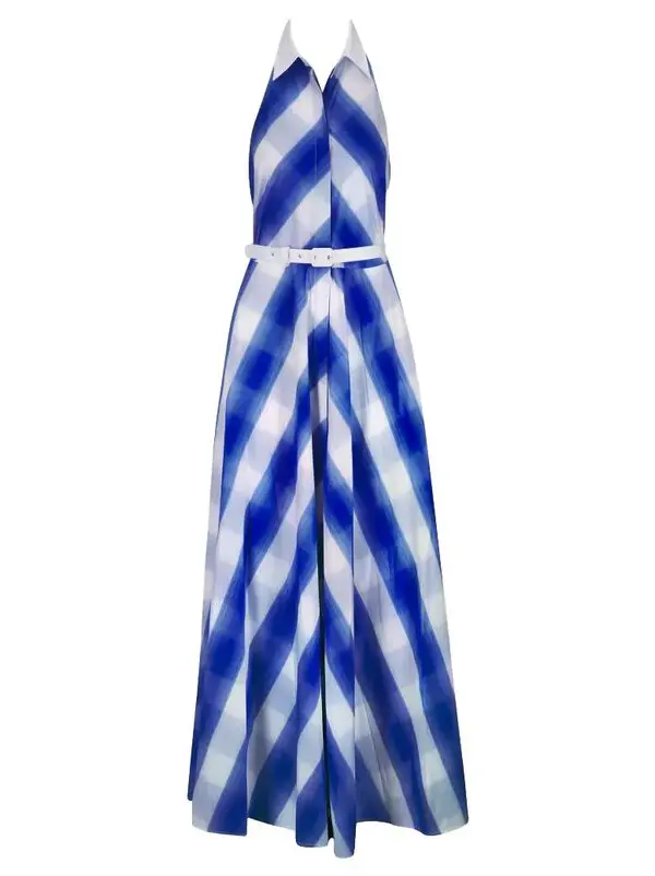 SARA ROKA Checked Halterneck Dress - Blue