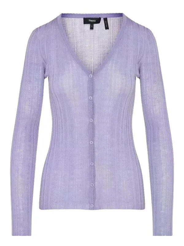 Theory Ribbed-knit V-neck Cardigan - Purple