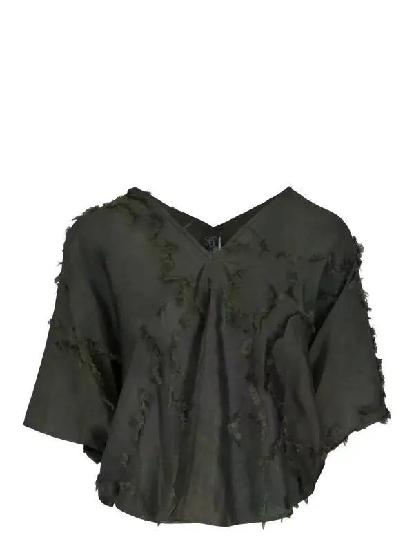 Zero + Maria Cornejo V-neck Frayed Blouse - Green