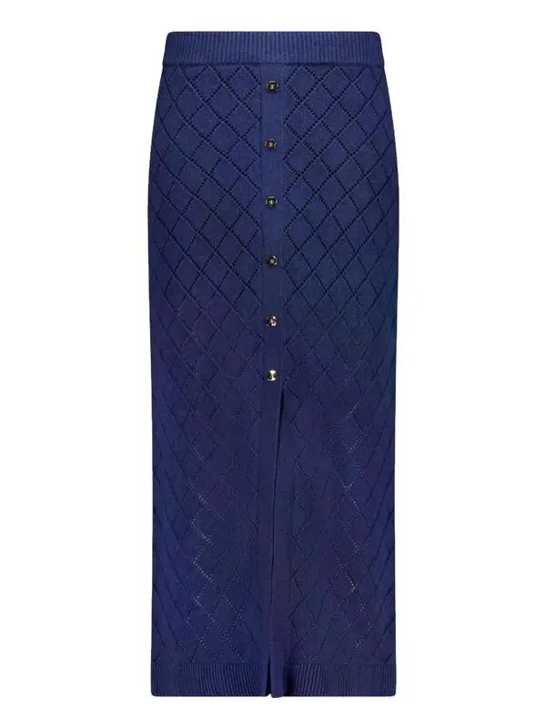 HEVRON Diamond-pattern Button-detail Skirt - Blue