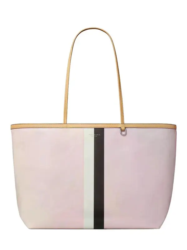 Tory Burch Striped Logo-print Tote Bag - Pink