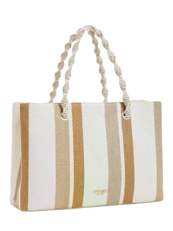 TWINSET Striped Tote Bag With Twisted Handles - Neutrals