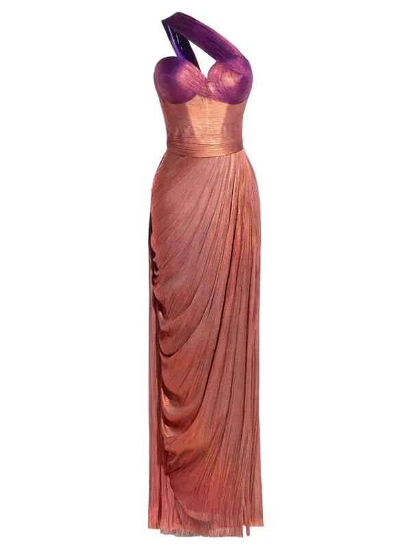 MARIA LUCIA HOHAN Claudine Pleated One-shoulder Gown - Orange