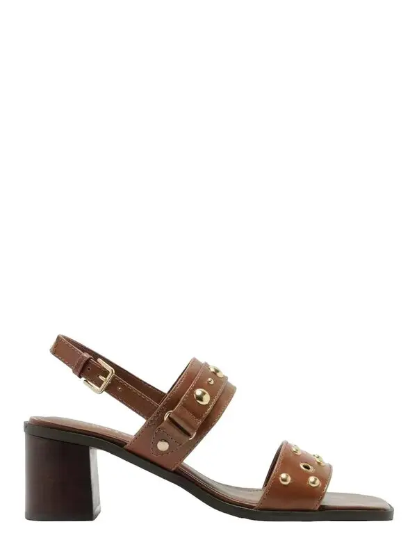 AREZZO Stud-embellished Leather Sandals - Brown