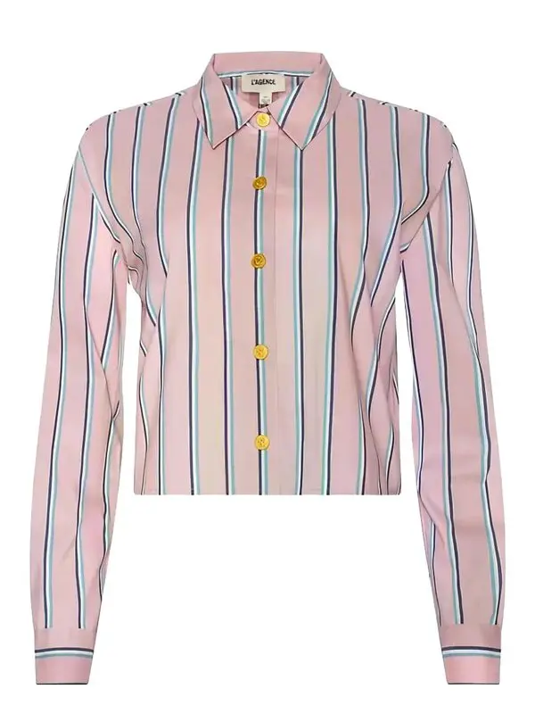 L'Agence Cosette Striped Cropped Shirt - Pink