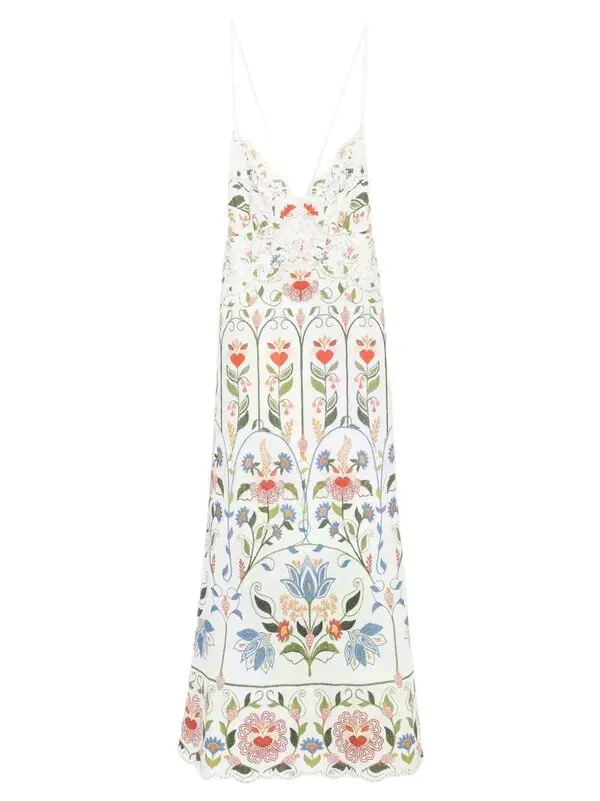 Farm Rio Stitched Garden Embroidered Midi Dress - White