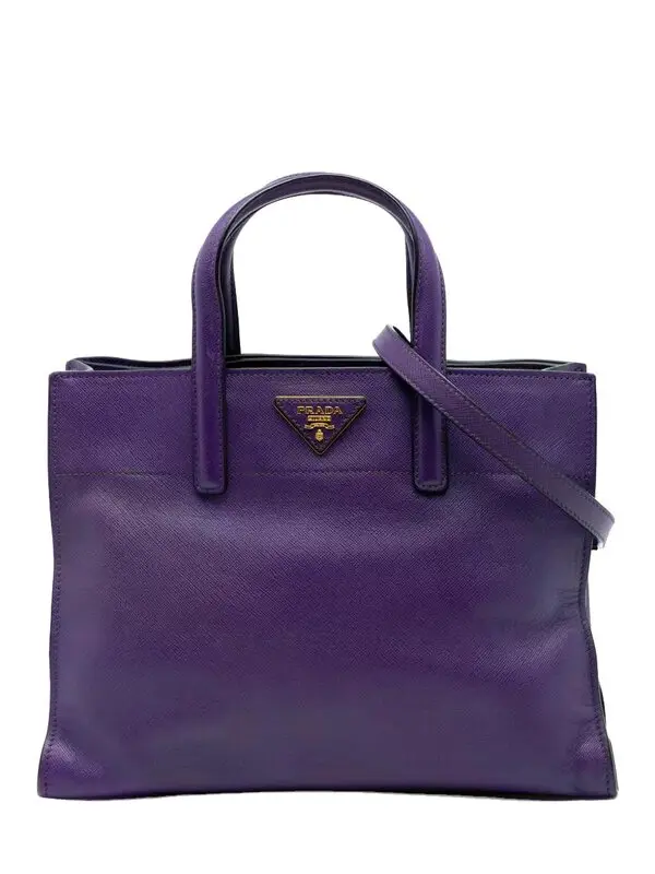 Prada Saffiano Soft Triple Pocket Tote Satchel - Purple