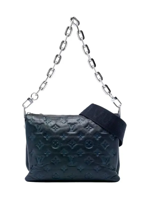LOUIS VUITTON Monogram Embossed Puffy Lambskin Coussin Pm Satchel - Blue