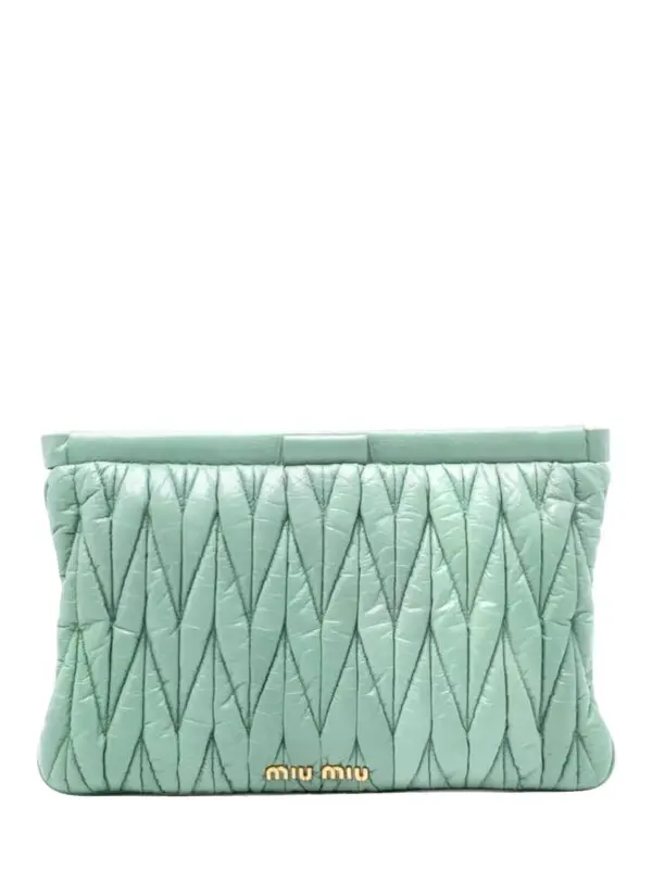 Miu Miu Matelassé Nappa Frame Clutch Bag - Green