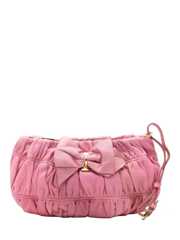 Prada Nappa Gaufre Bow Wristlet Clutch Bag - Pink