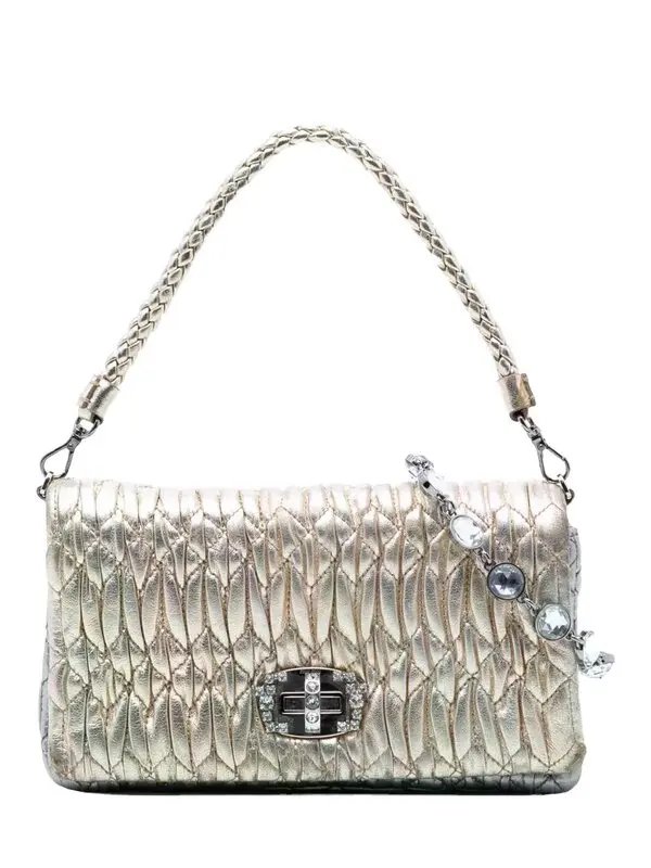 Miu Miu Matelasse Nappa Crystal Chain Satchel - Gold