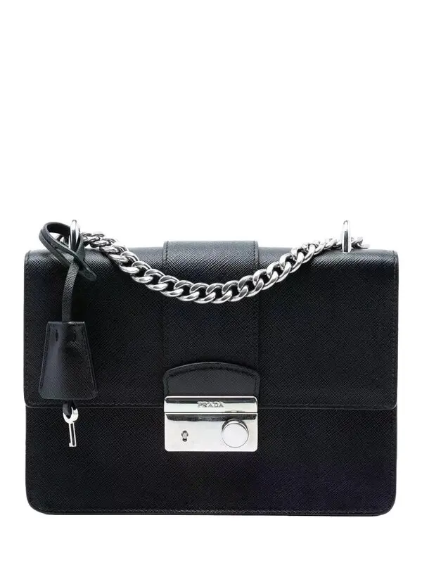 Prada Saffiano Lux Sound Lock Crossbody Bag - Black