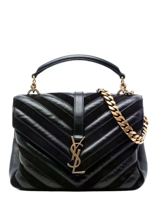 Saint Laurent Chevron Monogram College Satchel - Black