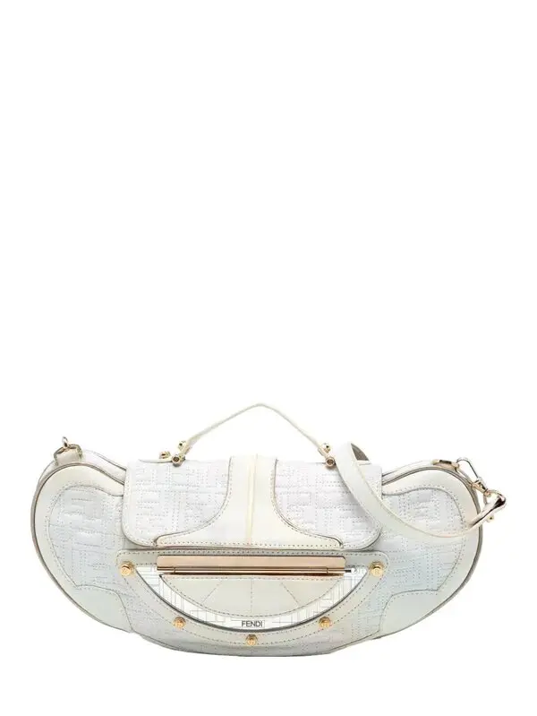 Fendi Zucca Stitched Leather Mirrored Vanity Satchel Bag - White