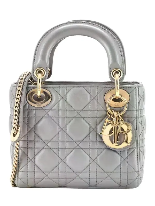 Dior Lady Chain Bag Cannage Quilt Lambskin Mini Satchel - Grey