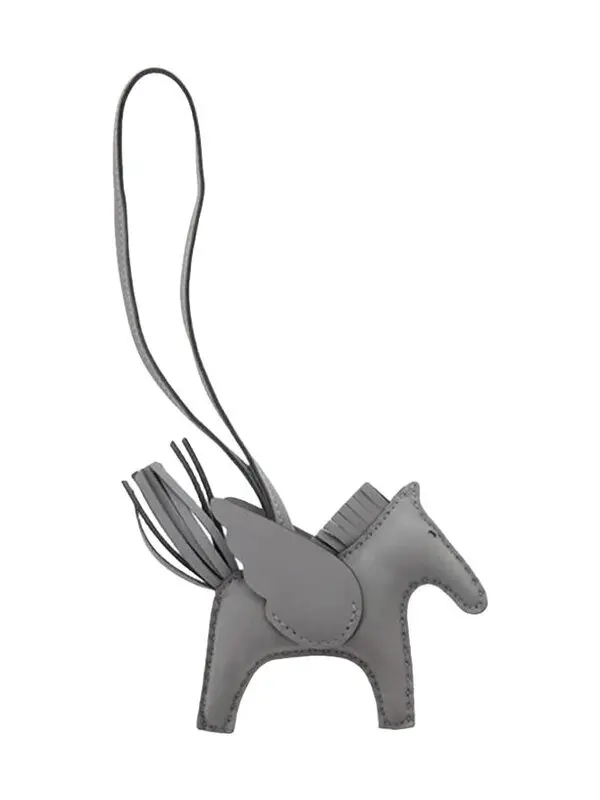Hermès Milo Lambskin Grigri Rodeo Pegasus Bag Charm Pm Key Chain - Grey