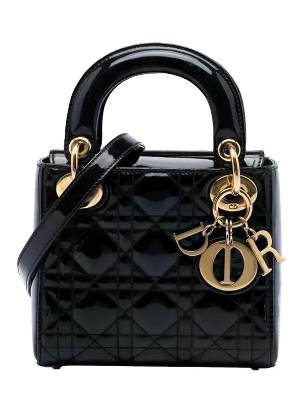 Dior Mini Patent Cannage Lady Satchel - Black