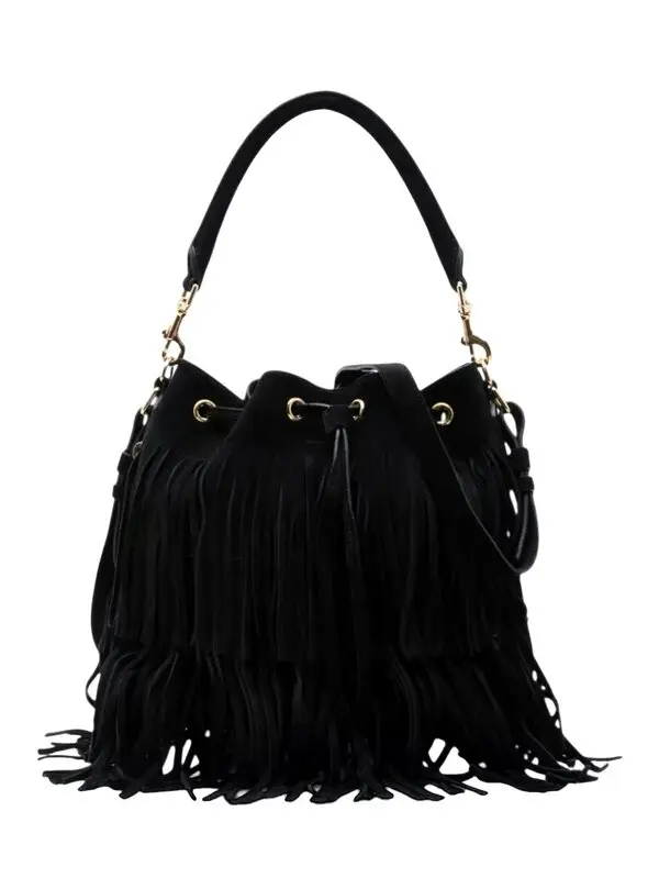 Saint Laurent Small Emmanuelle Fringe Bucket Bag Satchel - Black
