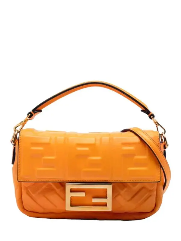 Fendi Mini Zucca Embossed Leather Baguette Satchel - Orange