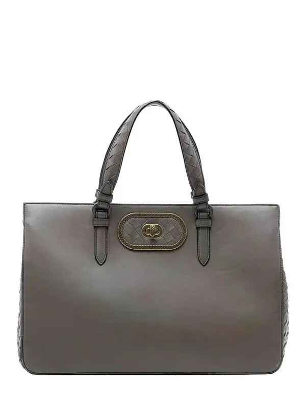 Bottega Veneta Intrecciato Trimmed Leather Ellittica Tote Satchel - Brown