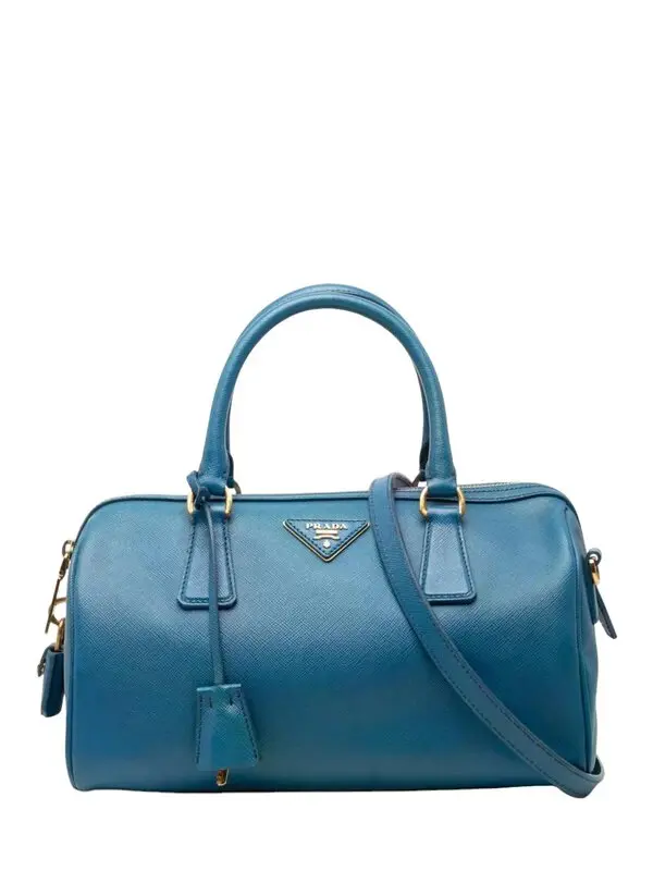 Prada Saffiano Lux Boston Satchel - Blue