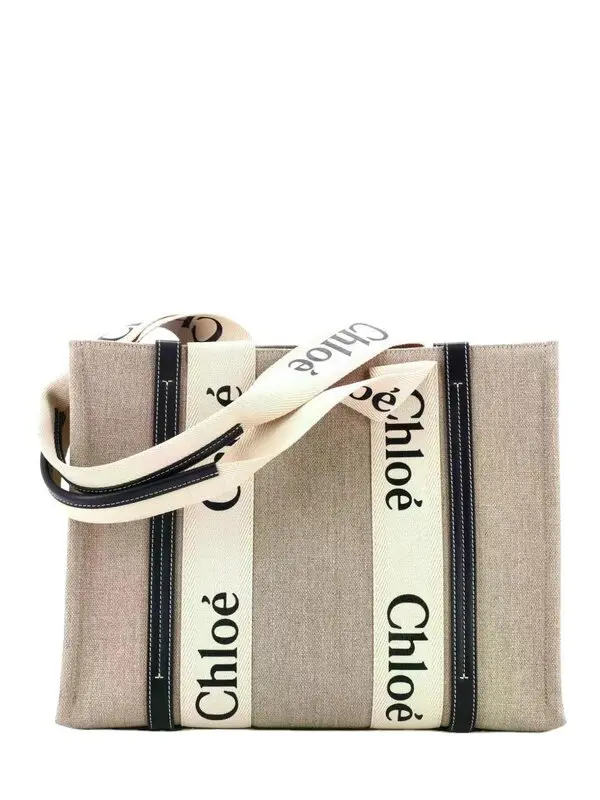 Chloé Woody Canvas And Leather Tote Bag - Blue