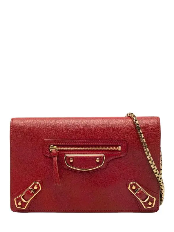 Balenciaga 2017 Chevre Motocross Metallic Edge Wallet On Chain - Red
