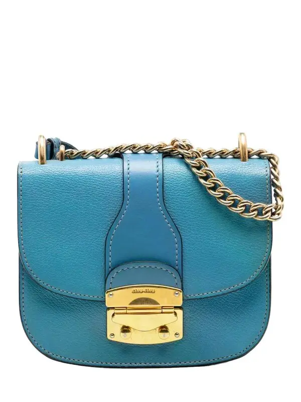 Miu Miu Goatskin Madras Crossbody Bag - Blue