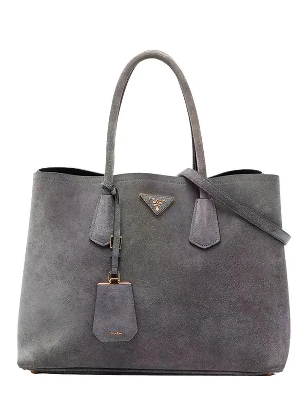 Prada Medium Scamosciato Double Satchel - Grey