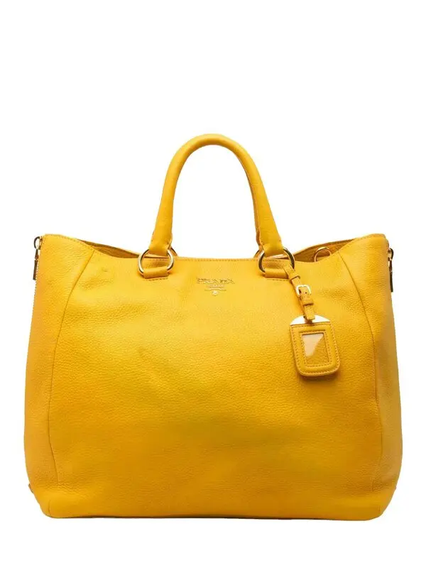 Prada Vitello Daino Side Zip Convertible Tote Satchel - Yellow