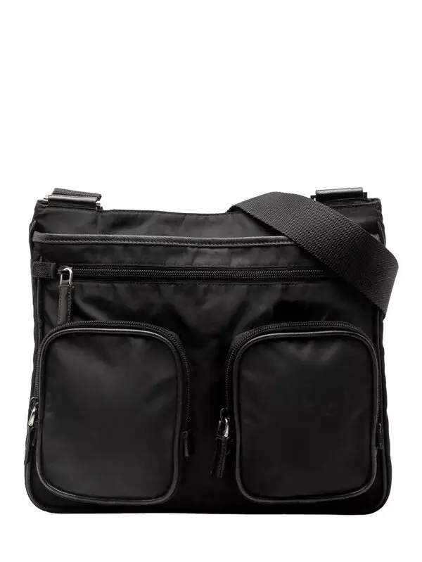 Prada Saffiano Trimmed Tessuto Zip Top Crossbody Bag - Black