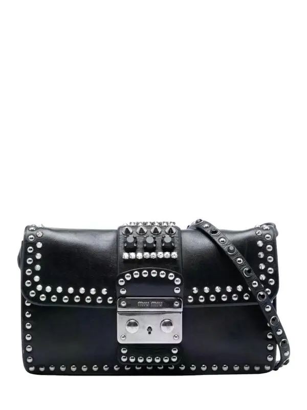 Miu Miu Studded Leather Push Lock Crossbody Bag - Black