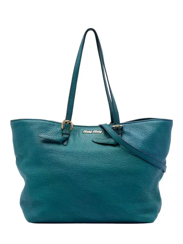 Miu Miu Large Vitello Daino Convertible Shopper Tote Satchel - Blue