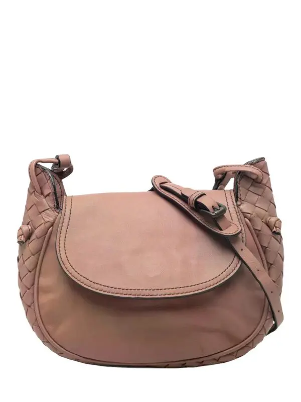 Bottega Veneta Small Intrecciato Trimmed Nappa Nodini Flap Crossbody Bag - Pink