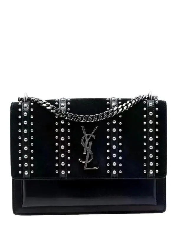 Saint Laurent Studded Suede And Calfskin Monogram Sunset Crossbody Bag - Black