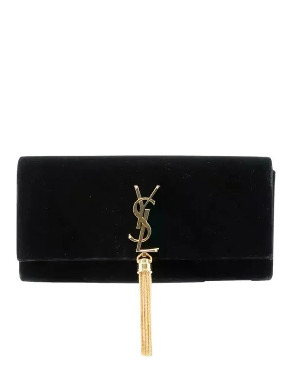 Saint Laurent Velvet Monogram Tassel Clutch - Black