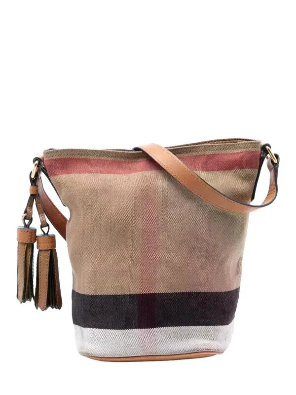 Burberry Mini Mega Check Canvas Ashby Tassel Bucket Bag - Brown